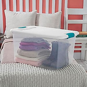 Sterilite 64 Quart Clear Plastic Stackable Storage Container Bin Box Tote with White Latching Lid Organizing Solution for Home & Classroom, 48 Pack