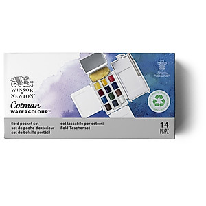 Winsor & Newton 390639 Cotman Water Colour Paint Field Box Set, Set of 12, Half Pans