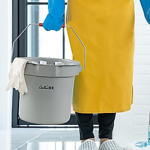 Wakikini 14 Quart Plastic Cleaning Buckets with Handles, Round Commercial Cleaning Pail, Gray, 4 Packs