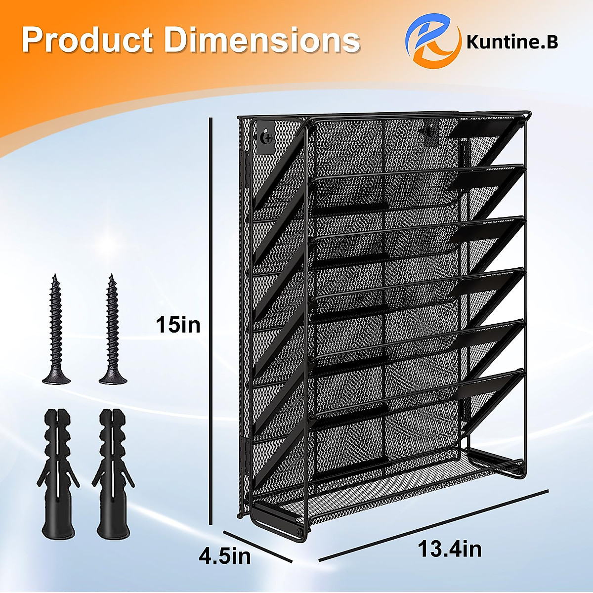 Kuntine.B 7-Tier Hanging File Organizer Vertical Wall File Organizer Wall File Holder, Mesh Magazine Rack Mail Document Organizer for Office School Home (Black, 1 Pack)