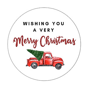 Mobiusea Creation Merry Christmas Stickers | Envelope Seals | 1.4 inch | Red Truck Labels | Waterproof | 90-Pack for Christmas Gifts, Holiday Stickers for Envelopes, Holiday Cards