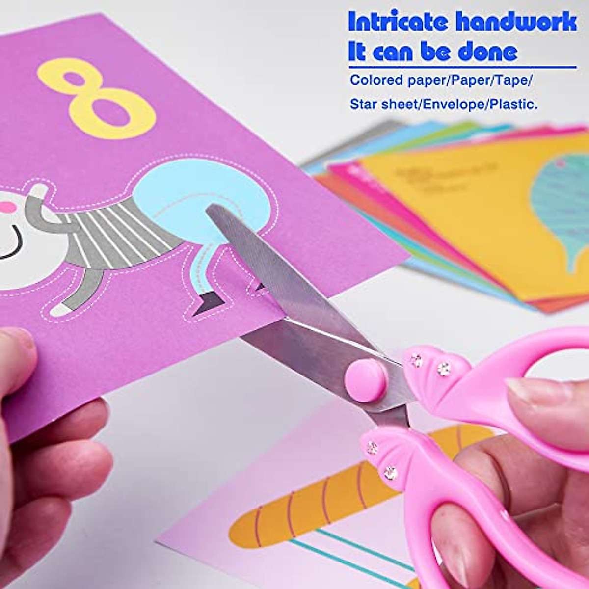 Scissors for School Kids Pink Scissors for Girl Child Safety Scissors Students Round Edge Scissors