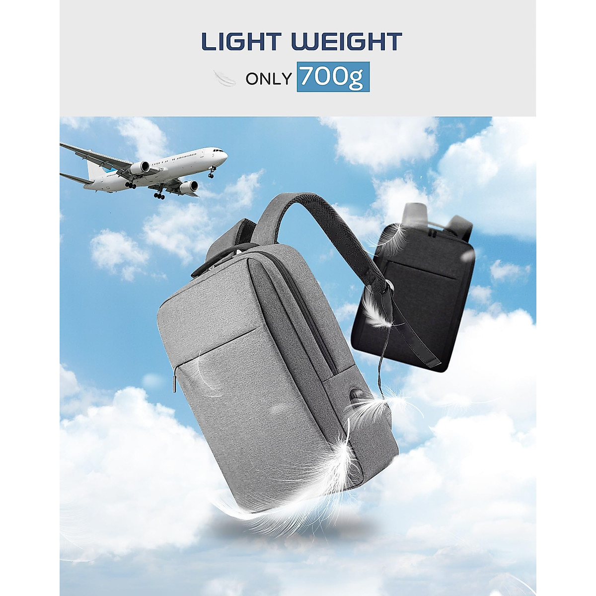 SUOKOMR Laptop Backpack for Men,Business Slim Backpack with USB Charger Lightweight Durable Travel Backpacks Mens Backpacks Water Resistant Laptop Bag for Work Office College(Grey)