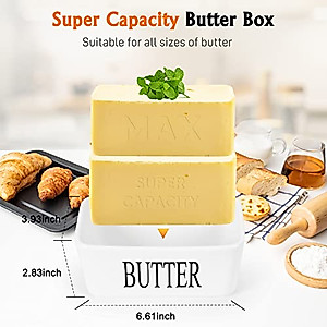 Rdipsie Large Butter Dish,Ceramic Butter Dish with lid and knife,quality Silicone Sealing Butter Dishes is Good for Kitchen Baking and Gift,White…