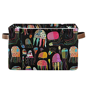 Funny Jellyfishes Storage Basket Bins Collapsible Toy Storage Bins with Handles Laundry Baskets for Playroom Living Bed Room Office Clothes Nursery,1 pcs