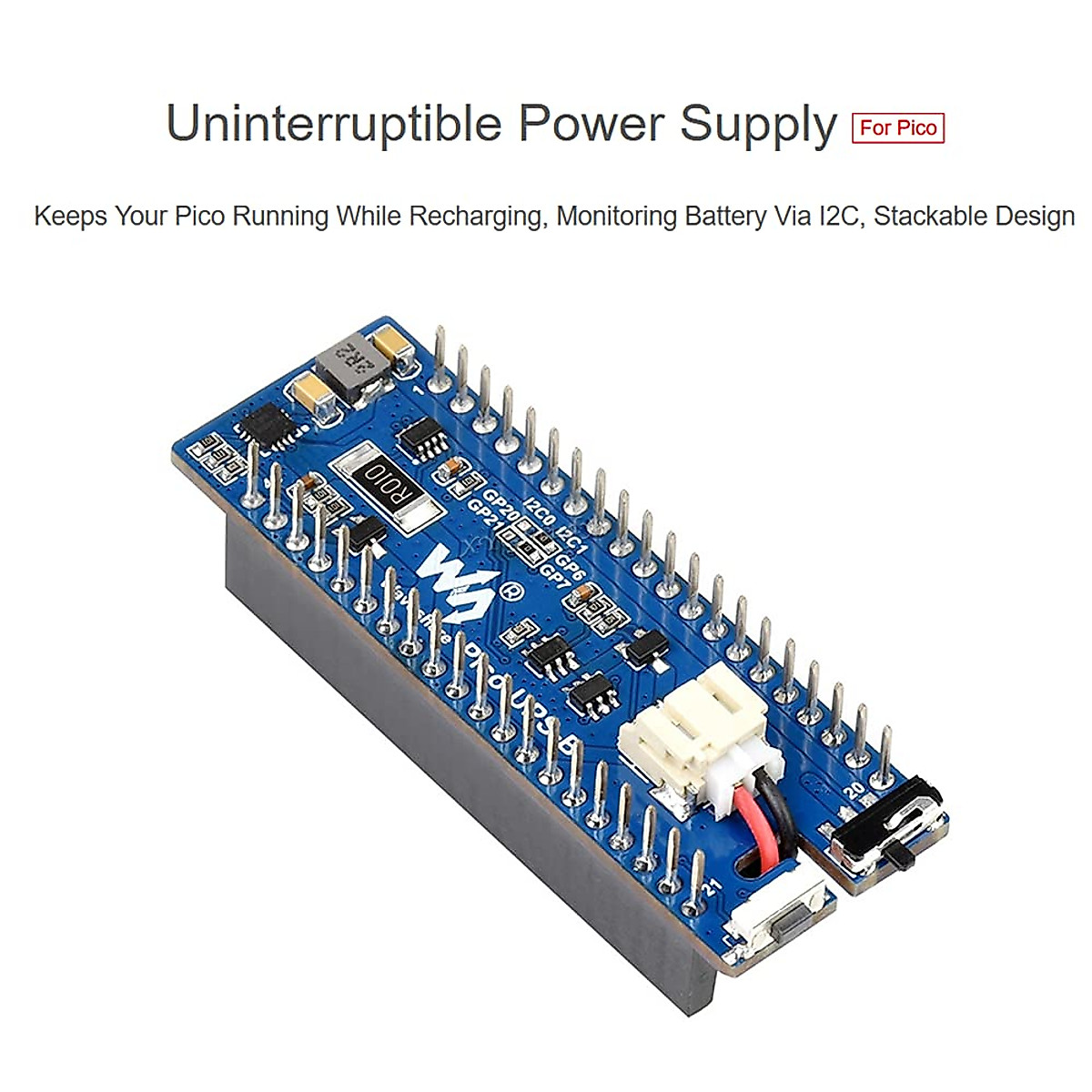 UPS Module for Raspberry Pi Pico with Uninterruptible Power Supply Li-po Battery via I2C, Stackable Design @XYGStudy (Pico-UPS-B)