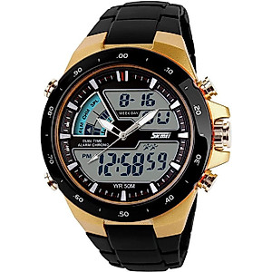 Carrie Hughes Men's Digital Watch 50M Waterproof Large Dual Dial Multifunction Analog Military Outdoor Sports Electronic Watch Calendar Day Date CH031
