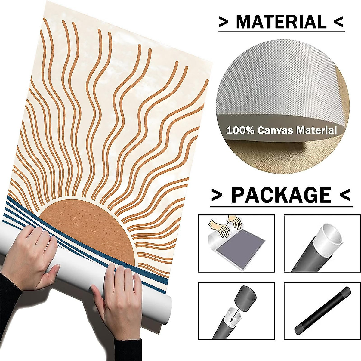 Abstract Boho Sun Wall Art Mid Century Sun Print Boho Sunrise Picture Wall Decor Minimalist Sun Wall Art Boho Sunset Print Abstract Sun Painting Mid Century Sun Poster Living Room 16x24inx3 No Frame