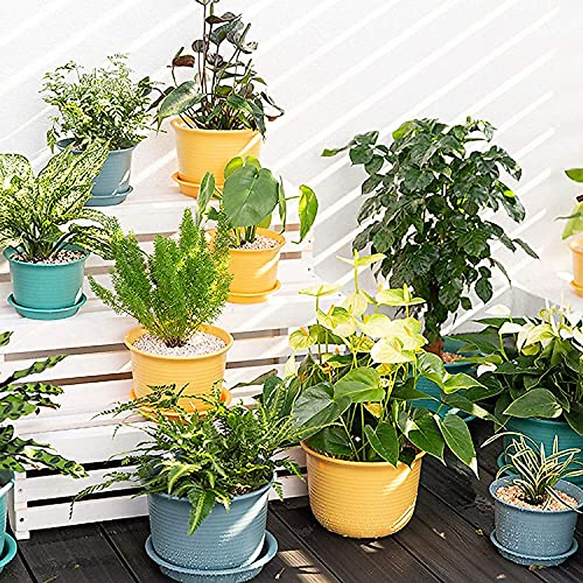 Extra Large Saucer Plastic Plant Pots, Indoor Planter Pots, Durable Thickened Flower Pot with Drainage Hole with Herb Tray Cactus Flowers Bonsai Birthday Wedding Gift,Green,Extra Large