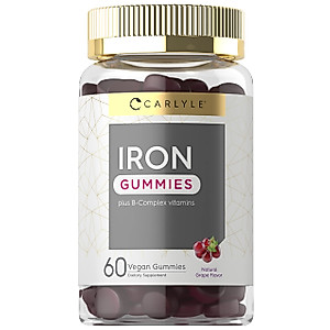 Carlyle Iron Gummies | Plus B-Complex Vitamins | 60 Vegan Gummies | Grape Flavor | Non-GMO, Gluten Free Supplement