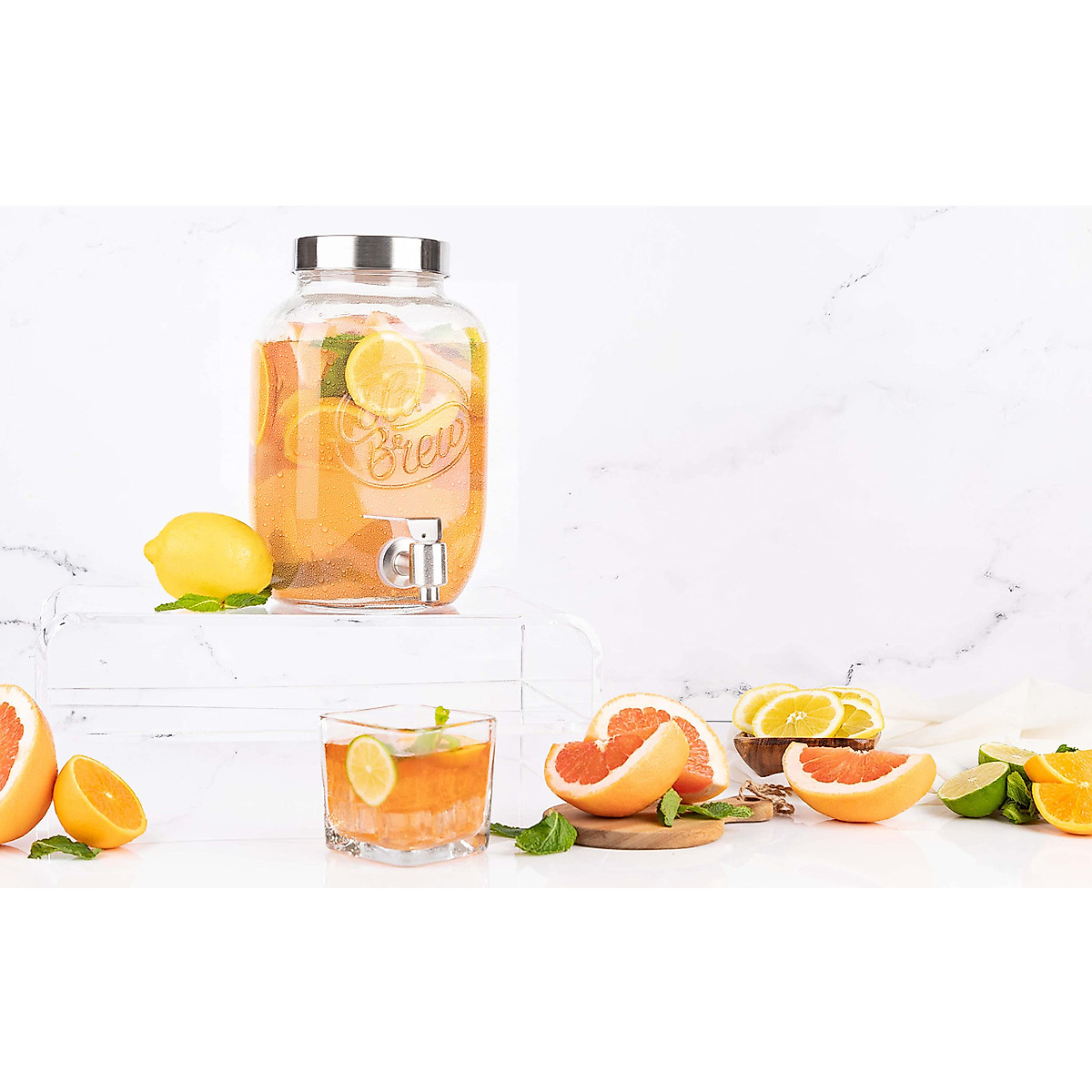 Kook 1 Gallon Mason Jar Drink Dispenser, Thick Glass Carafe, Stainless Steel Spigot and Mesh Filter, Premium Iced Coffee Maker, Cold Brew Pitcher & Tea Infuser