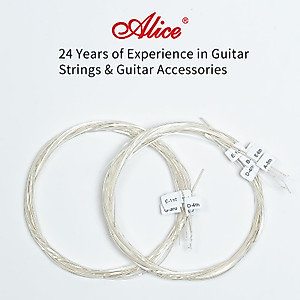 Classical Guitar Strings, Alice 2 Set Classic Guitar 6 Strings Clear Nylon Normal Tension 28-43 Gauge with Anti-Rust Coating, Silver Plated Wrap (AC130)