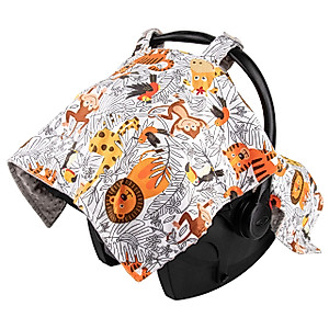 Top Tots Deluxe Minky Baby Car Seat Cover - Coloring Jungle, 40 x 29 Inch Grey Beige