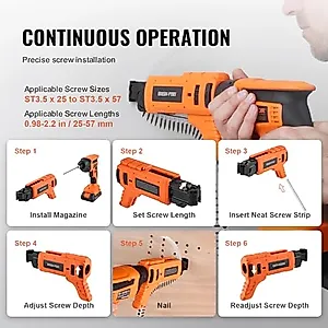 VEVOR Drywall Screw Gun Auto-Feed, 20V Max Collated Drywall Screwgun, 4200RPM Brushless Cordless Drywall Gun Kit with 2 Battery Packs, Belt Clip, Charger, Tool Bag, Screw Length and Depth Adjustable