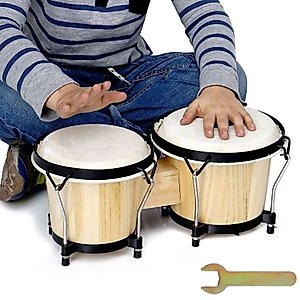 Bongo Drums 2 Set 6" and 7" Drum Set Bongos for Adults, Musical Latin Percussion Instruments Traditional Wood Bongos with Tuning Wrench