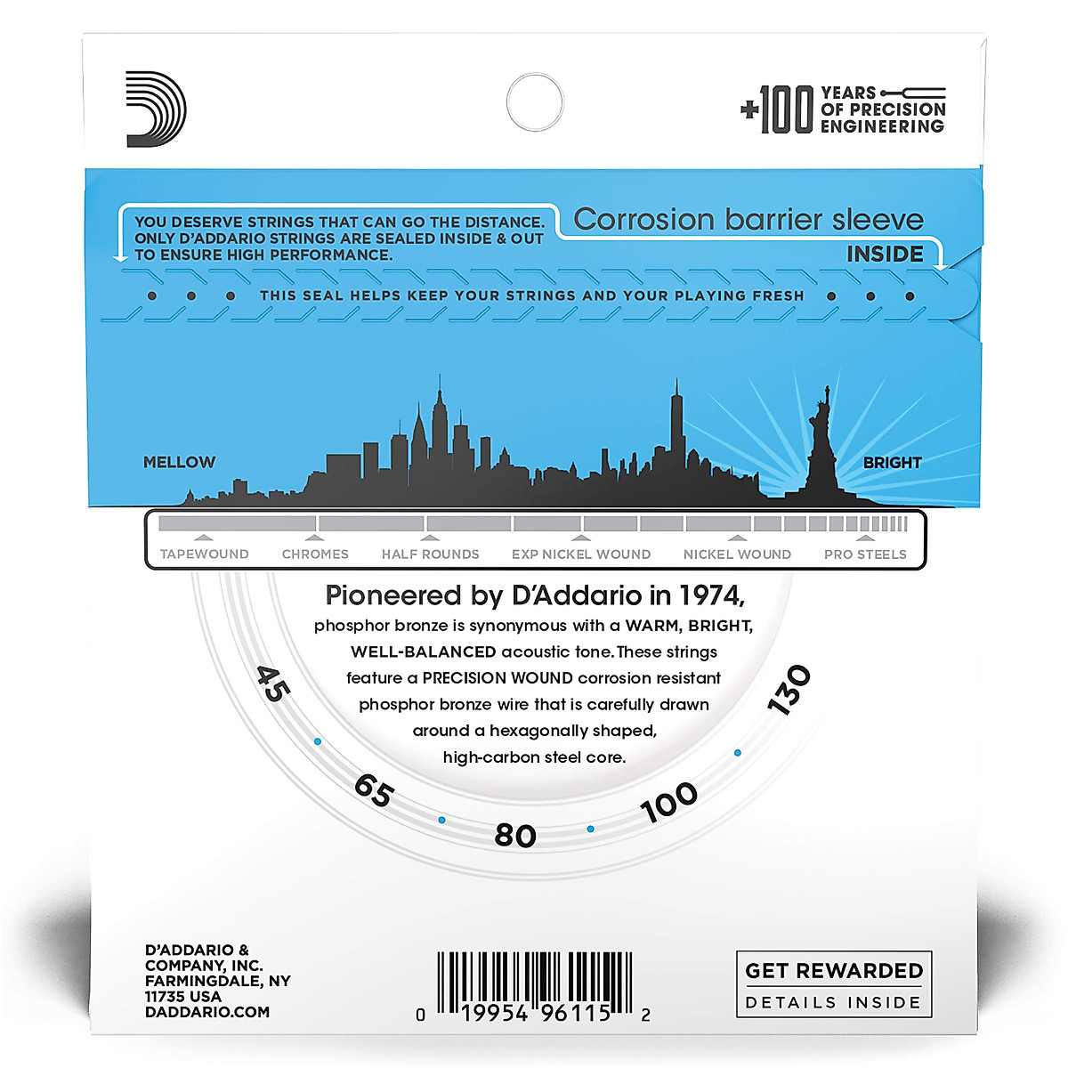 D'Addario EPBB170-5 Phosphor Bronze 5-String Acoustic Bass Strings, Long Scale, 45-130