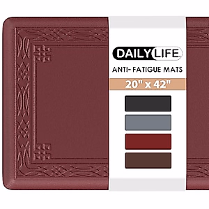 Anti Fatigue Kitchen Mat for Floor by DAILYLIFE, 3/4" Thick Kitchen Cushioned Mat, Standing Comfort Mat for Home, Office, Garage - Non-Slip Bottom, Waterproof & Easy-to-Clean (20" x 42", Burgundy)