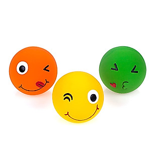 CHIWAVA 3 Pack 2.7'' Latex Squeaky Dog Toy Ball Smiley Face Round Balls Interactive Fetch Play for Medium Dogs
