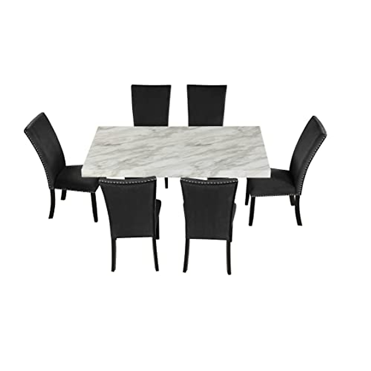 WOZNLA 7-Piece Table Set, Faux Marble Tabletop and 6 Upholstered Chairs, Enhance Your Dining Room Ambiance, Black