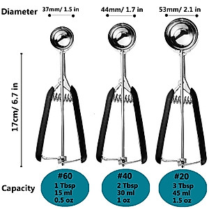 JUNADAEL J Cookie Scoop Set, Include 1 Tablespoon/ 2 Tablespoon/ 3 Tablespoon, Cookie Dough Scoop, Cookie Scoops for Baking set of 3, 18/8 Stainless Steel, Soft Grip