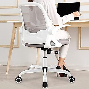 KERDOM Office Chair, Ergonomic Desk Chair, Breathable Mesh Computer Chair, Comfy Swivel Task Chair with Flip-up Armrests and Adjustable Height Grey