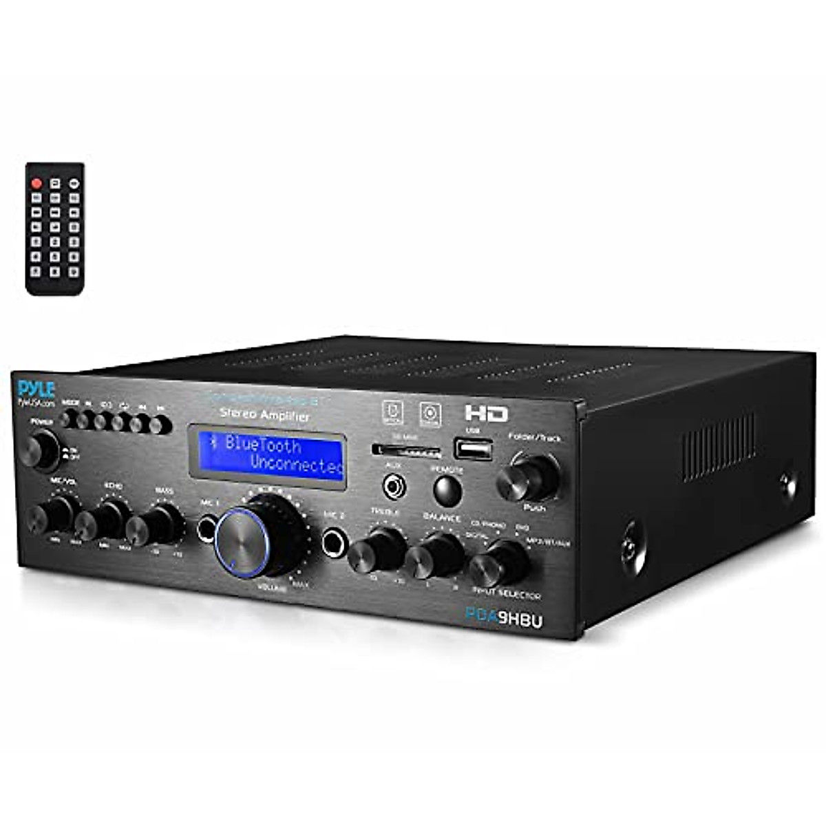 Pyle Wireless Bluetooth Home Stereo Amplifier - Multi-Channel 200 Watt Power Amplifier Home Audio Receiver System w/HDMI, Optical/Phono/Coaxial, FM Radio, USB/SD, AUX, RCA, Mic - Remote -PDA9HBU.5