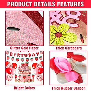 Strawberry Birthday Party Decoration Set Strawberry Happy Birthday Banner Strawberry Cake Toppers, Strawberry Balloons for Little Cutie Baby Shower Girls Party Decor Strawberry Themed Party Supplies