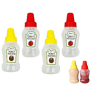 LOPURO 4Pcs Mini Ketchup Bottle, 25ml Plastic Condiment Squeeze Bottles Refillable Ketchup Soy Sauce Honey Salad Dressing Container Bottles with Screw Cap for Camping Office School BBQ Bento Box