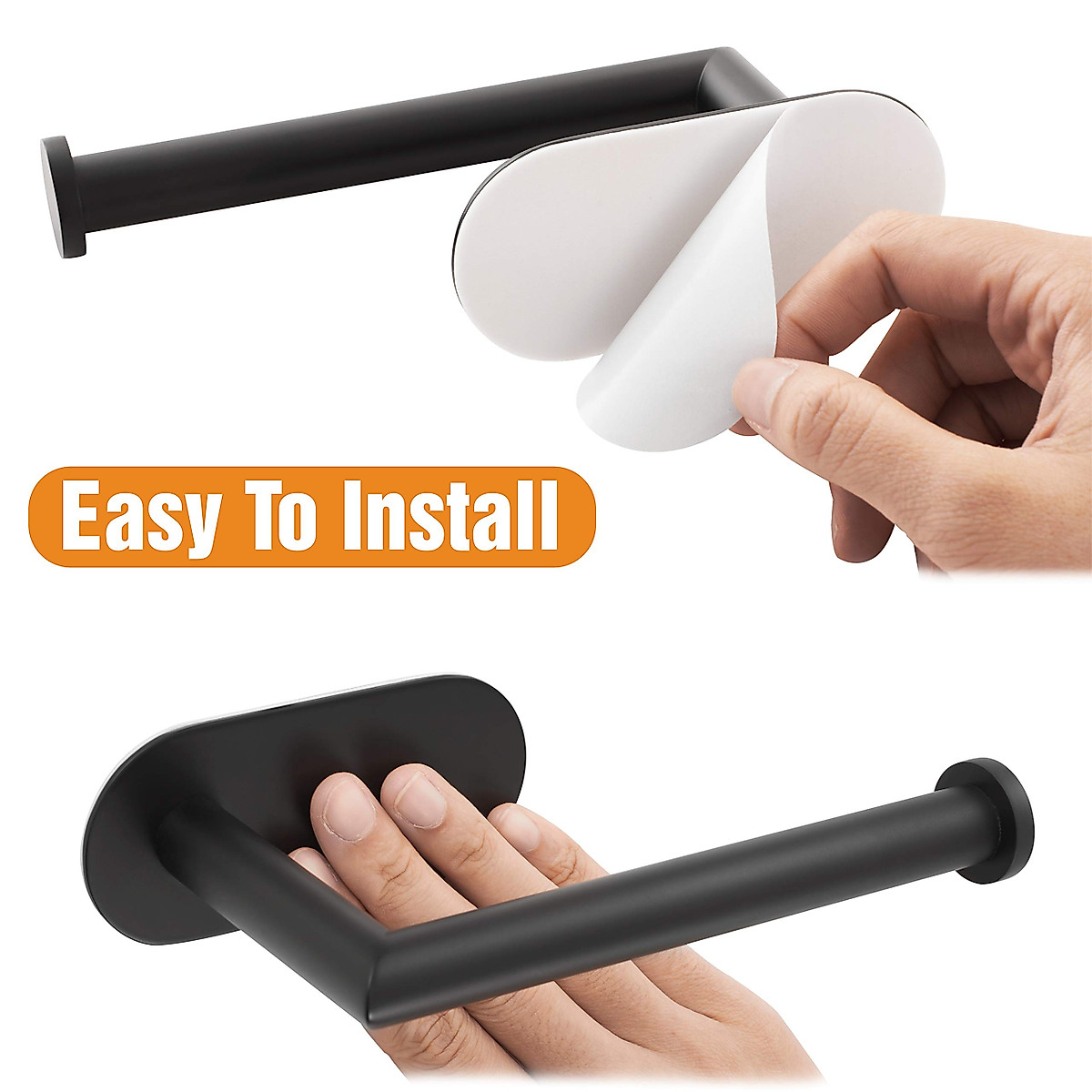 HITSLAM Matte Black Toilet Paper Holder Adhesive, Stainless Steel Self Adhesive Toilet Paper Roll Holder for Bathroom