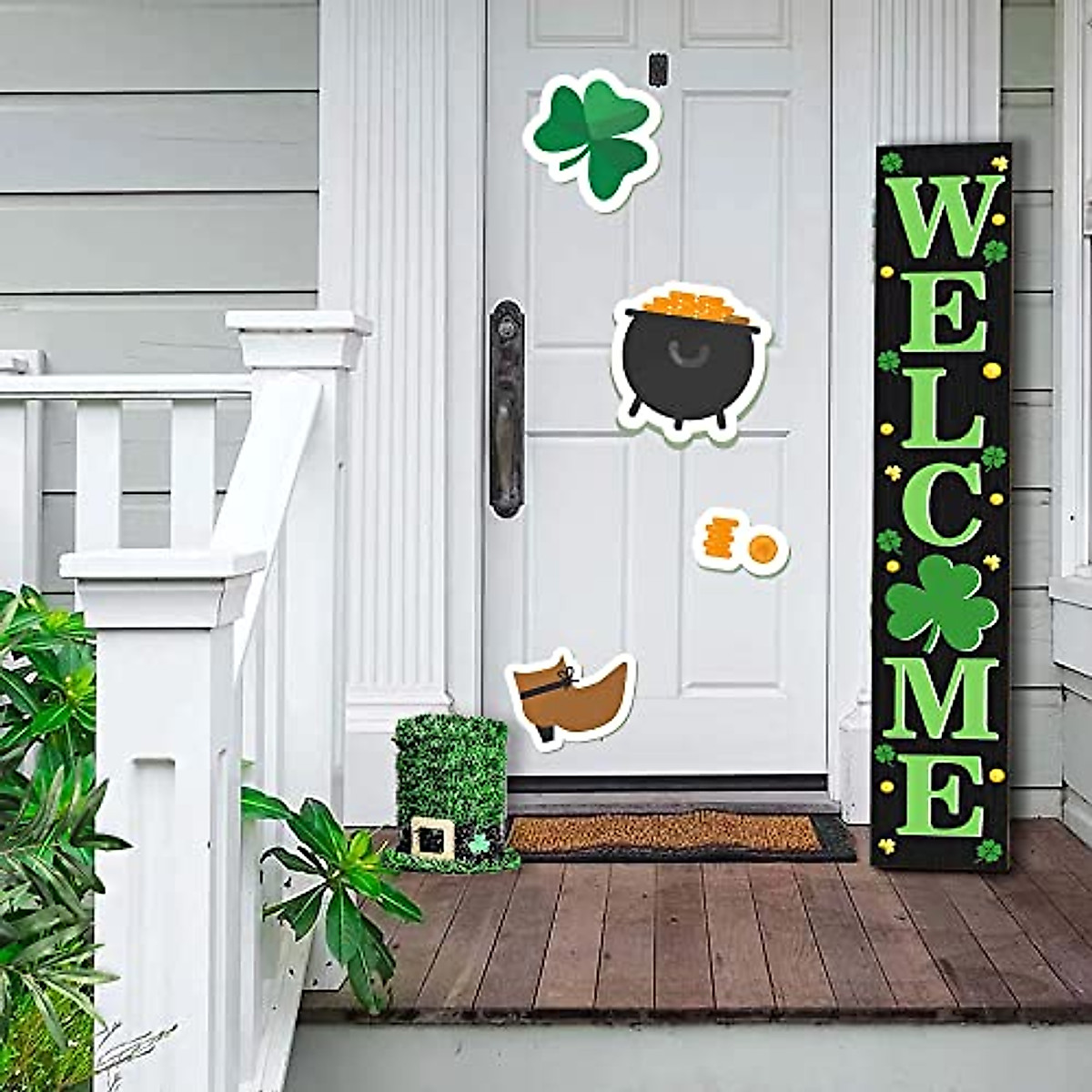 St. Patrick's Wooden Welcome Sign Vertical Porch Sign - Shamrock Lucky Coin Wooden Wall Art Sign for St. Patrick's Day Standing Hanging Home Front Door Wall Yard PartyIndoor Outdoor Decoration,47.2"H
