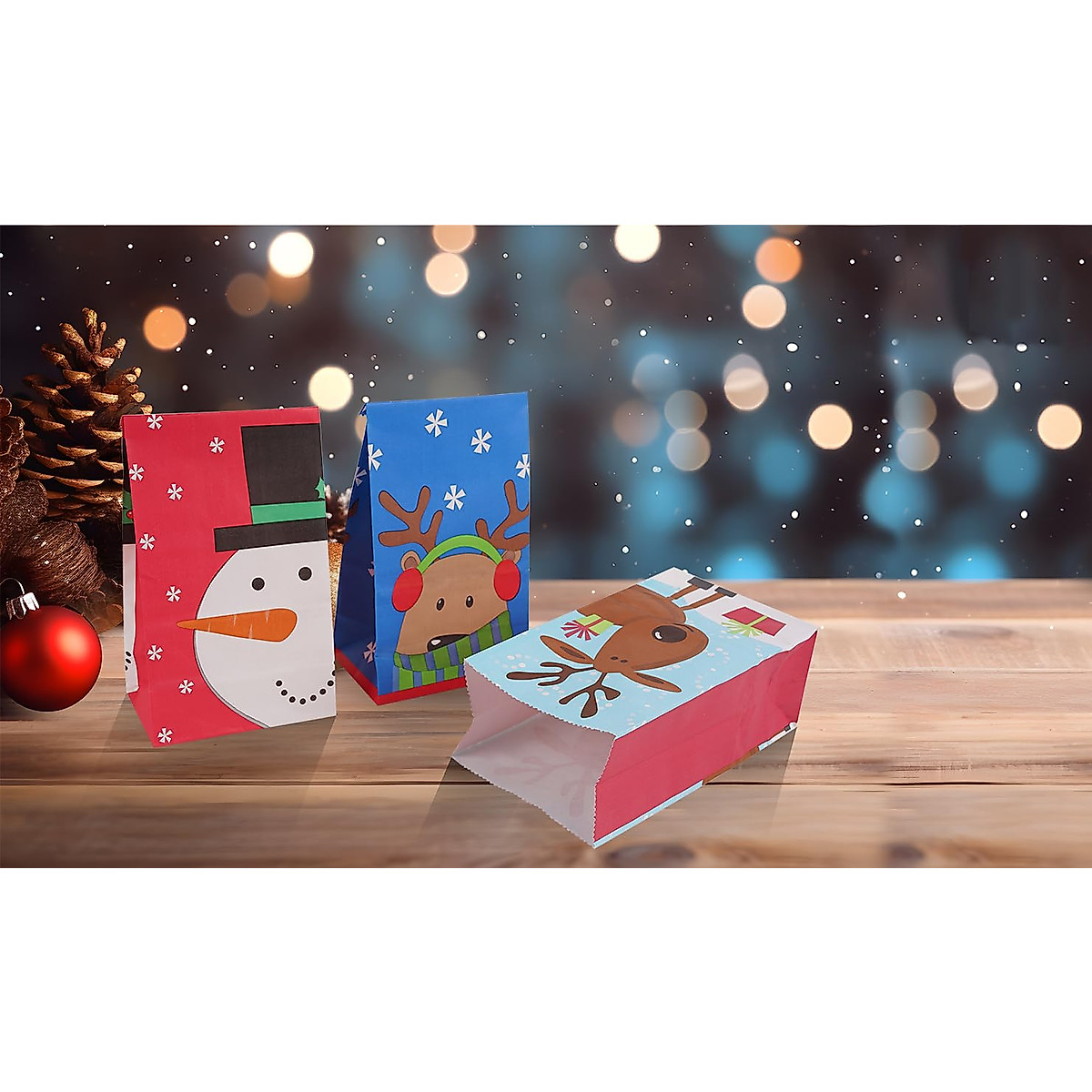 Linelglobal Small Christmas Gift Bag, Goodie Treat Bag for Kid Holiday Party Favor 24 Pack