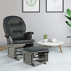 Costzon Baby Glider and Ottoman Cushion Set, Wood Baby Rocker Nursery Furniture for Napping, Nursing, Reading, Upholstered Comfort Nursery Chair w/Padded Armrests & Detachable Cushion (Dark Grey)