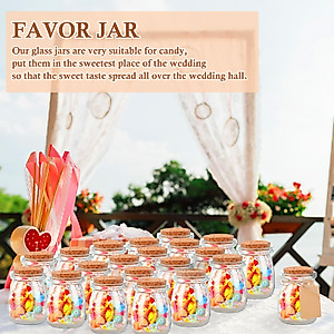 Suclain 50 Pack Glass Favor Jars with Cork Lid 3.4 oz Small Glass Bottles Jars with 100 Labels 50 Gift Bags Twine Mini Candy Containers for Wedding Favors Pudding Honey DIY Projects