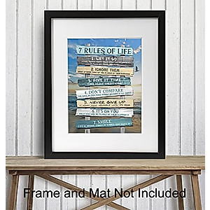 Inspiration Motivation Wall Art & Decor - 7 Rules Of Life Motivational poster 8x10 - Inspirational Gift for Woman Men - Positive Quotes Saying - Home Office Bedroom Living Room Beach House Wall Art