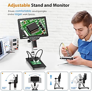 TOMLOV DM201 Pro HDMI Digital Microscope 1200X,10 Inch Stand Included, 7" LCD Digital Microscope,16MP Coin Micro Soldering Microscope with Screen, Windows/Mac OS/TV Compatible,32GB