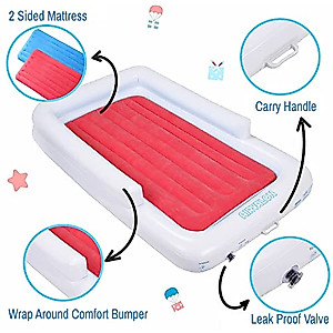 Airvalon Inflatable Toddler Travel Bed with Fitted Bed Sheet + Pump | Portable Toddler Bed for Kids | Toddler Air Mattress | Kids Air Mattress - Blue/Pink