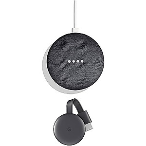 Google Nest Mini 2nd Generation Charcoal (Bluetooth Speaker) Chromecast 3rd Gen - Value Bundle