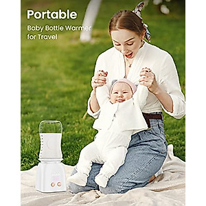 Bottle Warmer, Hopebig Baby Bottle Warmer with 4 Adapters, Rechargeable Portable Bottle Warmer with Smart Temperature Control, Digital Display Travel Bottle Warmer for Breastmilk or Formula