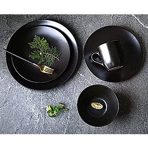 16 Piece Dinnerware Set Service for 4, Round Black Matte Dishes Sets, Includes 4 Dinner Plates 4 Salad Plates, 4 Bowls and 4 Mugs
