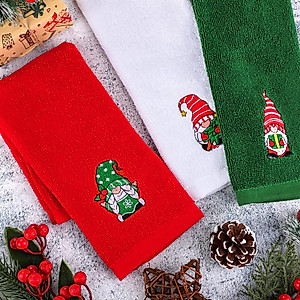 MCEAST 3 Pack Christmas Hand Towel 17.7 x 12.6 Inches Soft Wash Cloths Holiday Design Pure Cotton Towels for Bathroom, Home, Kitchen Drying and Cleaning (Red, Green, White)