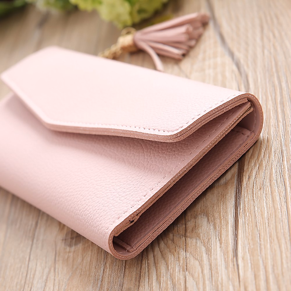 mogen886 Fashion Long Wallet Bags Card Slot Tassel Heart Pattern Charm Coin Purses Clutch Bag Light Pink