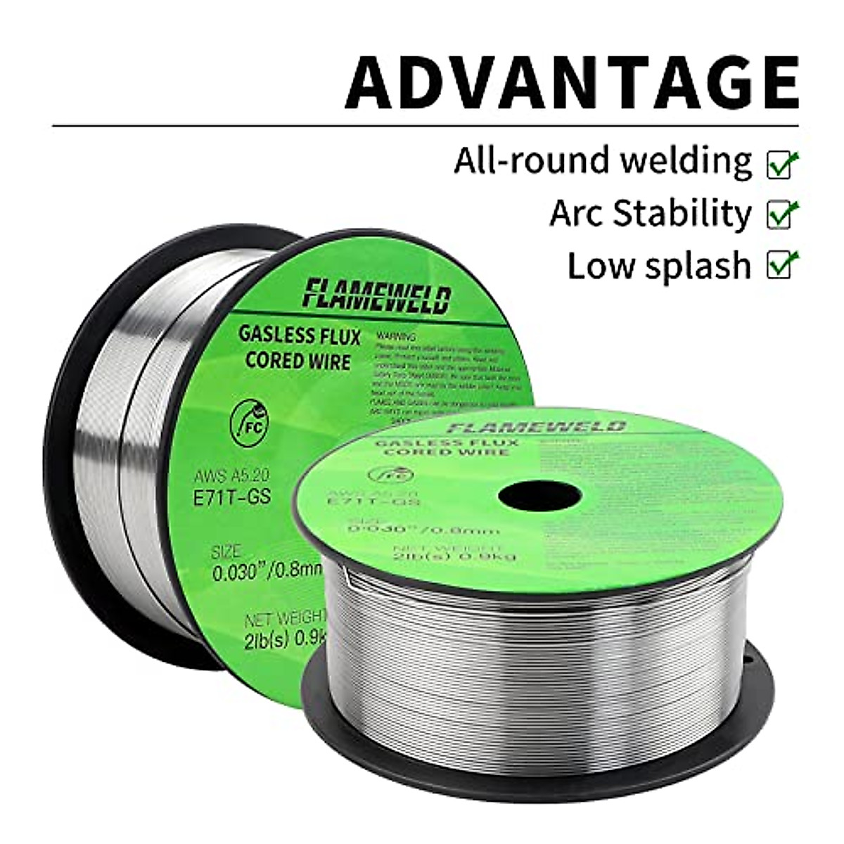 Flameweld MIG Welding Wire - E71TGS .030 Inch (0.8 mm) Flux Core Gasless MIG Wire, Mild Carbon Steel MIG Welding, 2Lbs Spool