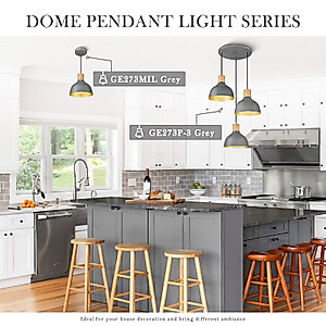 Emliviar 2 Pack Pendant Light Fixtures, 8 Inch Hanging Lights for Dining Room Bedroom with Dome Metal Shade, Natural Stone Finish, GE273MIL-2 Grey