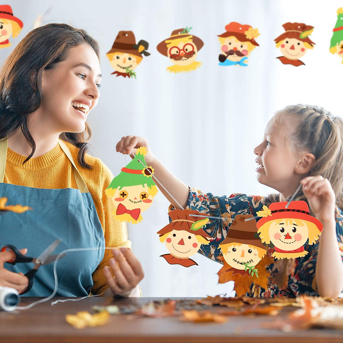 Yexiya 24 Pieces Fall Scarecrow Head Craft Kits Assorted Scarecrow DIY Ornaments for Kids Art Gift Favors Autumn Thanksgiving Project Home Classroom Game Activities