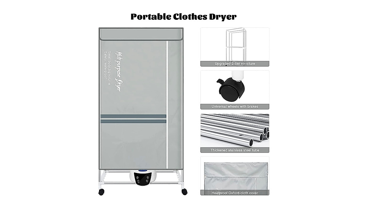 Electric Clothes Dryer - Remote Control & Timer