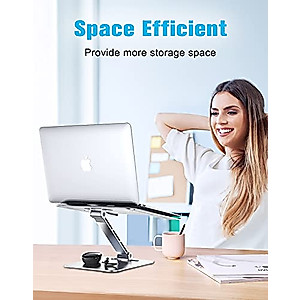 STOON Foldable Laptop Stand for Desk, Ergonomic Portable Computer Stand with Adjustable Height, Ventilated Aluminium Laptop Riser Holder Compatible with MacBook Pro, Air, All Notebooks 10-16"(Silver)