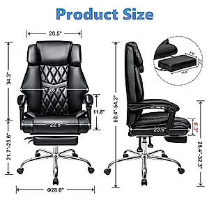 HOFFREE Big and Tall Executive Office Chair 550LBS High Back Computer Desk Chair with Footrest and Lumbar Support Soft Leather for Home Office Black