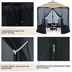 COOSHADE 7.5-11FT Patio Umbrella Mosquito Netting Polyester Screen Mesh Net for Outdoor Umbrella with Zipper Door and Weight Bag Black