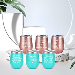 GINGPROUS 6 Pack Teacher Appreciation Gifts for Teachers, Thank You Gifts for Preschool Elementary Daycare Teacher, Teachers Day Gifts Christmas Gifts, 12oz Insulated Wine Tumbler, Rose Gold & Mint