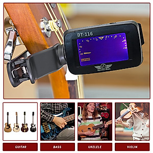 Speedee Music Capo Bundle Gift Pack - 4 Assorted Guitar Picks, Guitar Tuner, 3-1 Capo with Built-in Pick Stand and Pin Puller, Storage Bag for Guitar Accessories